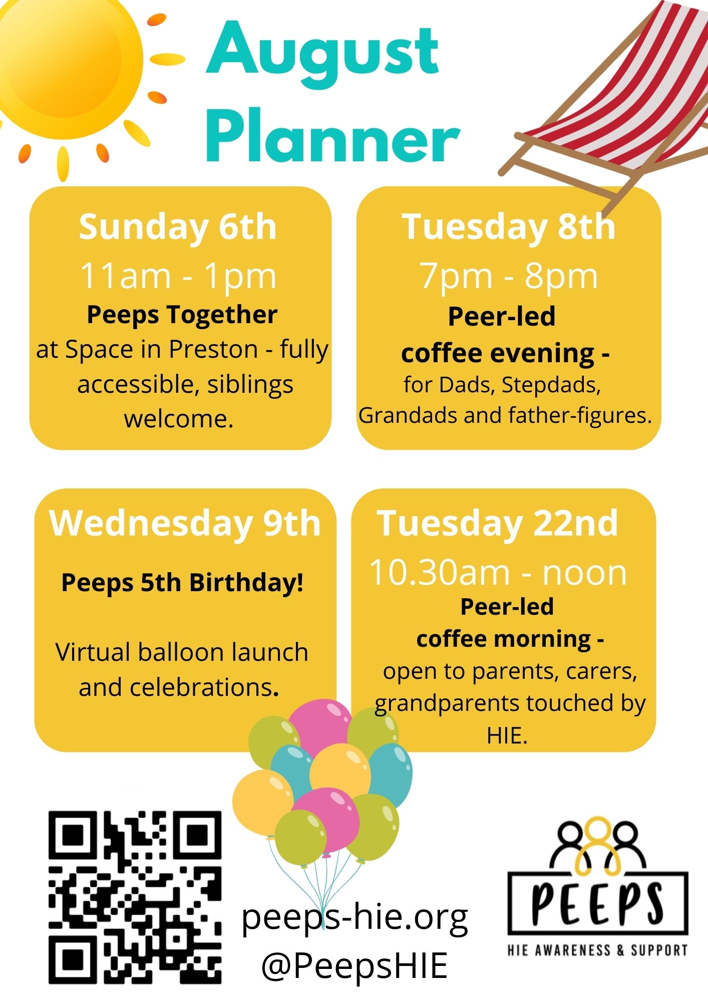 What's on in August | Peeps | HIE Awareness & Support